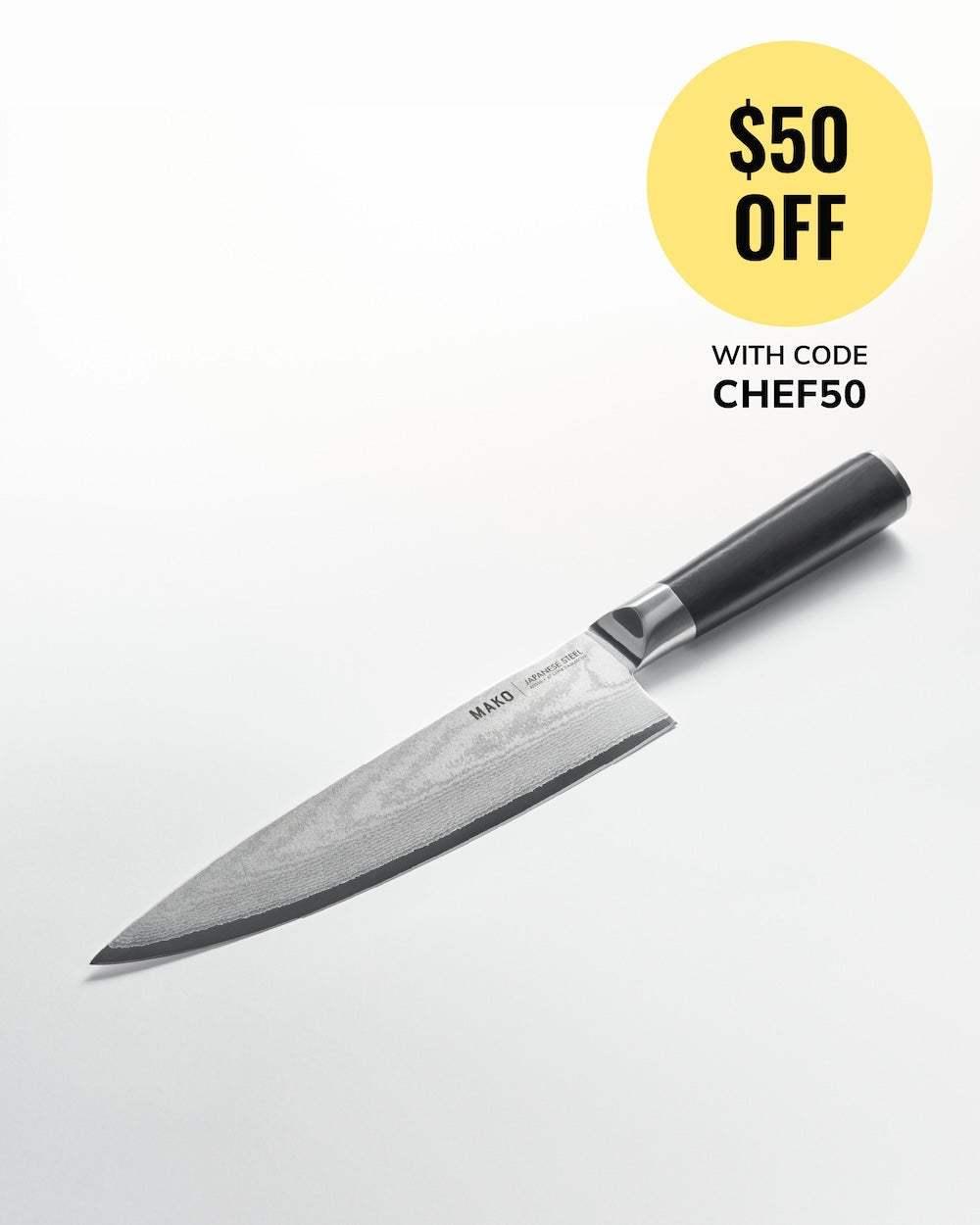 MAKO Japanese Steel Black 8″ Chef Knife | CookDineHost
