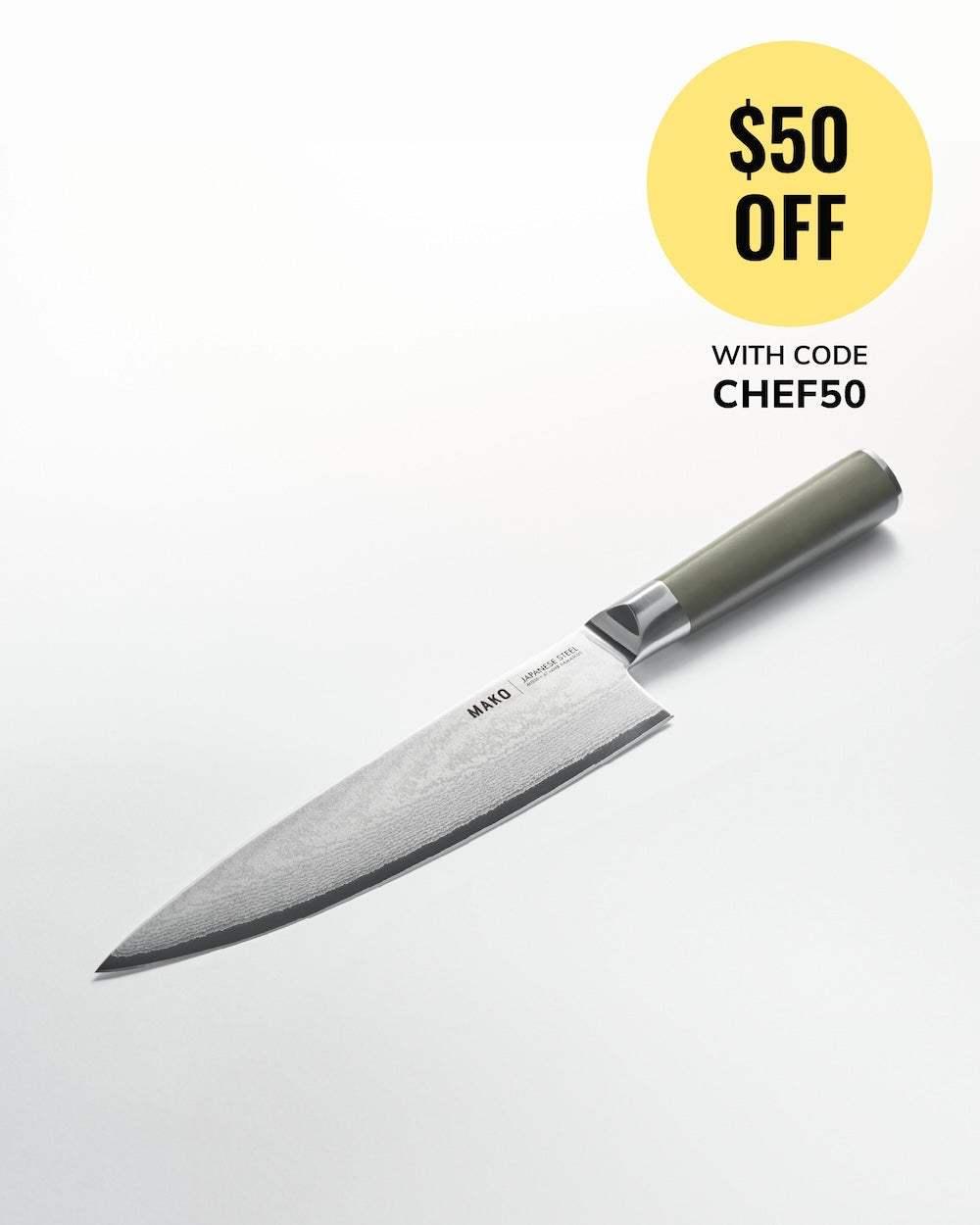 MAKO Japanese Steel Olive Green 8″ Chef Knife | CookDineHost